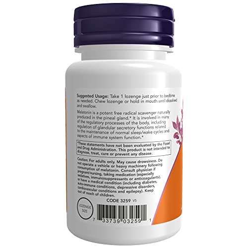 NOW Supplements, Melatonin 3 mg, Free Radical Scavenger*, Healthy Sleep Cycle*, 180 Chewable Lozenges