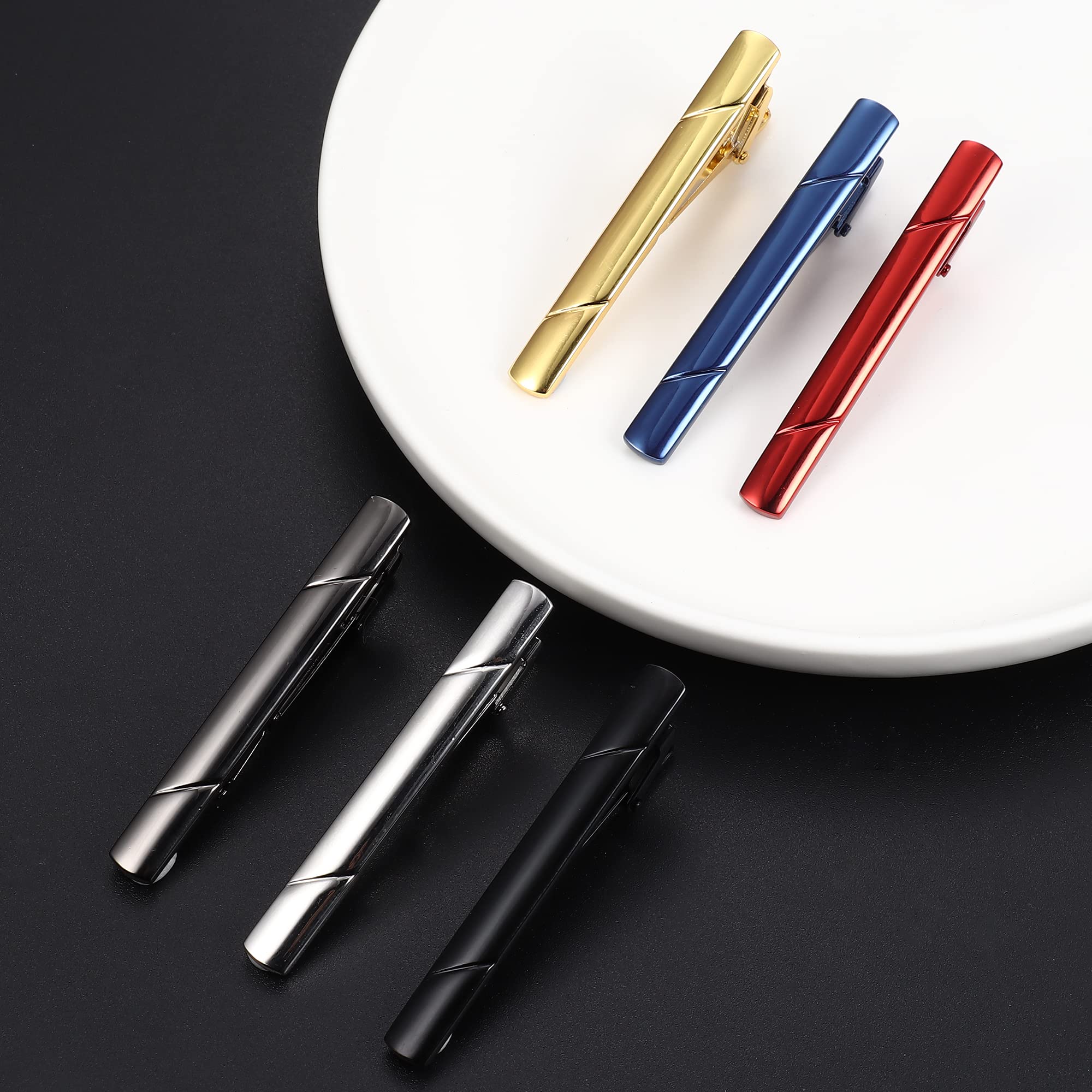 CASSIECA 6 Pcs Tie Clips for Men Classic Tie Bar Set for Regular Ties Necktie Wedding Business Clips with Gift Box