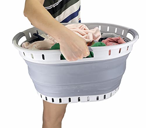 SAMMART 25L (6.6 gallon) Collapsible Plastic Laundry Basket - Foldable Pop Up Storage Container/Organizer - Portable Washing Tub - Space Saving Hamper/Basket (1, Grey)