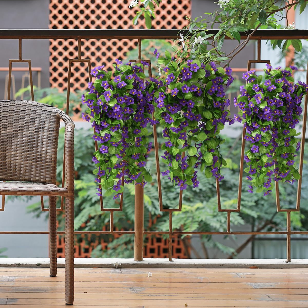ZFProcess 2PCS Artificial Hanging Flowers, Fake Hanging Plants Violet Vines UV Resistant for Wall Home Room Garden Wedding Indoor Outdoor Summer Decoration(Purple)