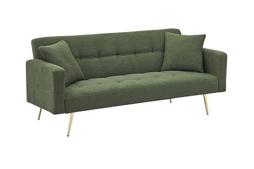 Eafurn Teddy Fleece Upholstered Folding Futon Sofa Bed Convertible Sleeper Couch with 3 Adjustable Backrest, Recliner Loveseat Lounge Sofabed Daybed with Golden Metal Legs for Living Room Office