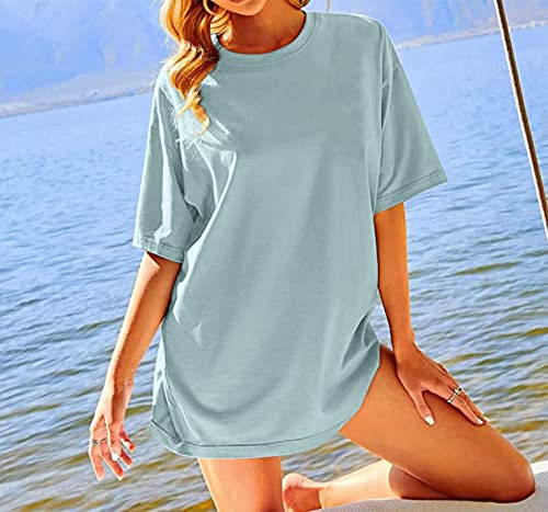 SAFRISIOR Women Oversized Casual Sunset Letter Print Graphic T-Shirt Crewneck Short Sleeve Longline Loose Tee Shirt Top