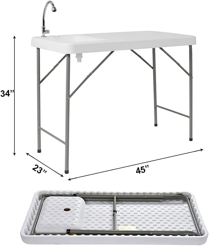 Camping Sink,Fish Cleaning Table with Sink,Outdoor Portable Folding Fish Cleaning Station, Washing Picnic Camping Kitchen Table Fish Fillet Hunting Table