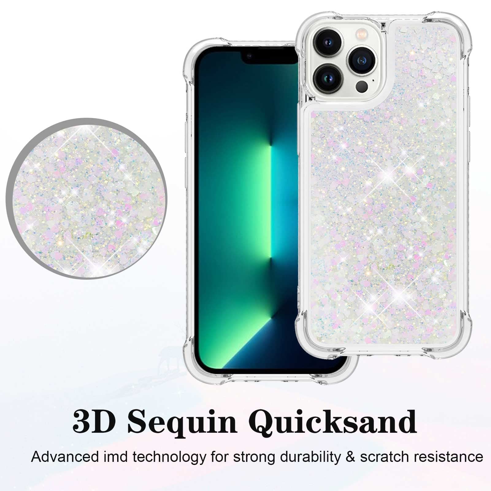 CAIYUNL for Samsung Galaxy A04E Phone Case with Screen Protector, Women Girls Glitter Bling Floating Liquid Cute Soft TPU Silicone Shockproof Protective Cover for Samsung Galaxy A04E Case -Sliver Pink