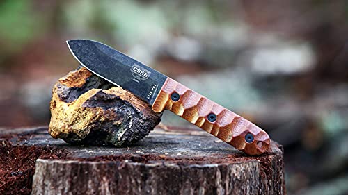 ESEE PR4 Fixed Blade Survival Knife, Black Oxide Finish, Leather Sheath
