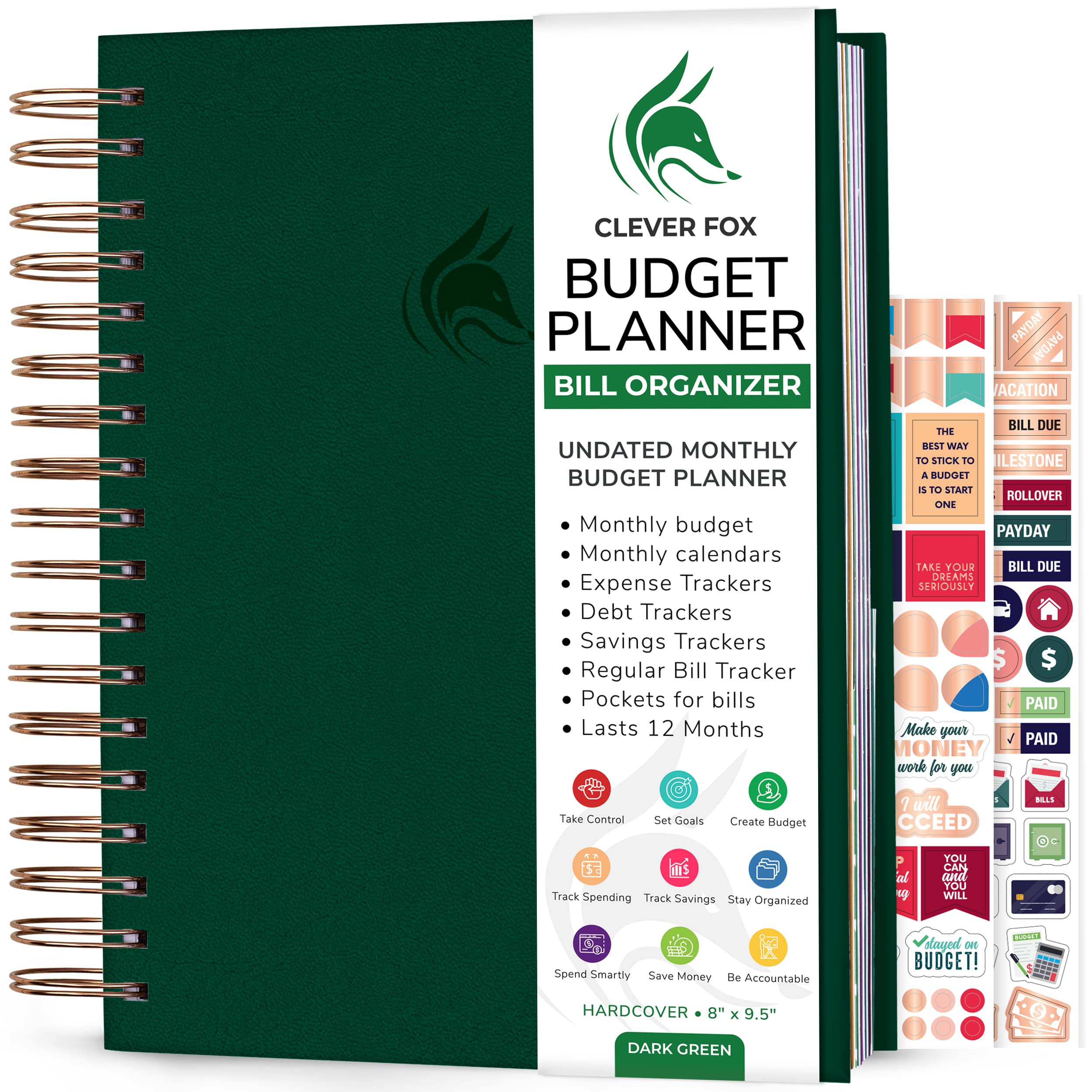 Clever Fox Budget Planner & Monthly Bill Organizer With Pockets. Expense Tracker, Budgeting Journal & Financial Book. Large, 8x9.5" (Dark Green)