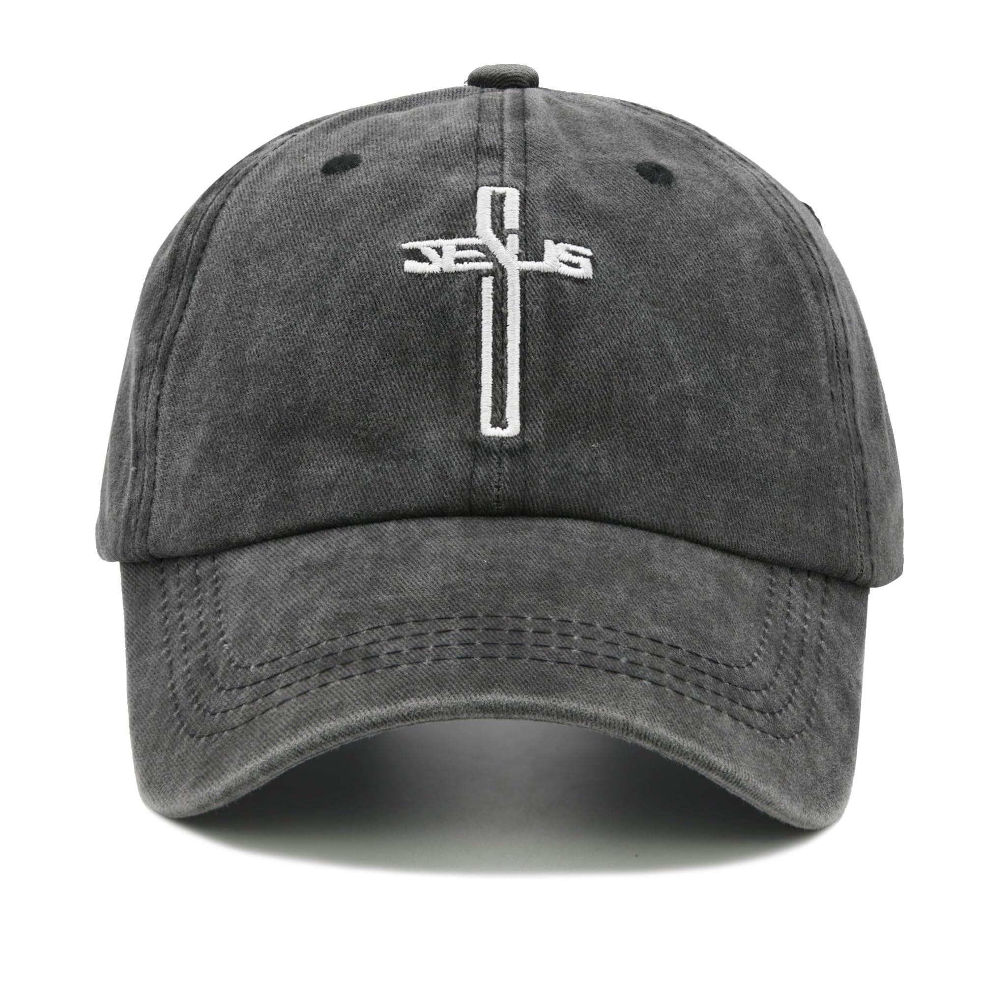 Christian Gifts for Men Women, Cross Faith Hat, Washed Vintage Embroidered Baseball Cap Black
