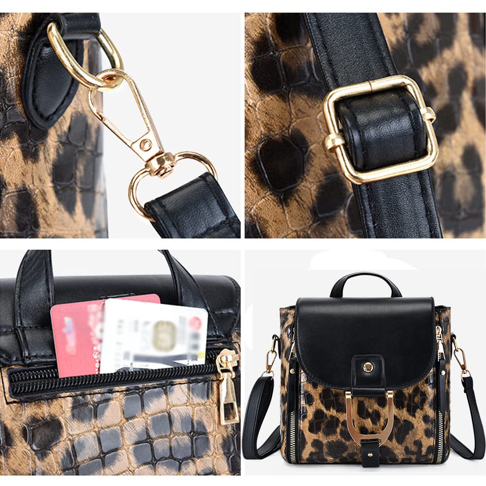 ZiMing Women Handbags Wallet Set Leopard Print Leather Purses Small Backpack Crossbody Shoulder Bags Wristband Wallet 4 Pcs