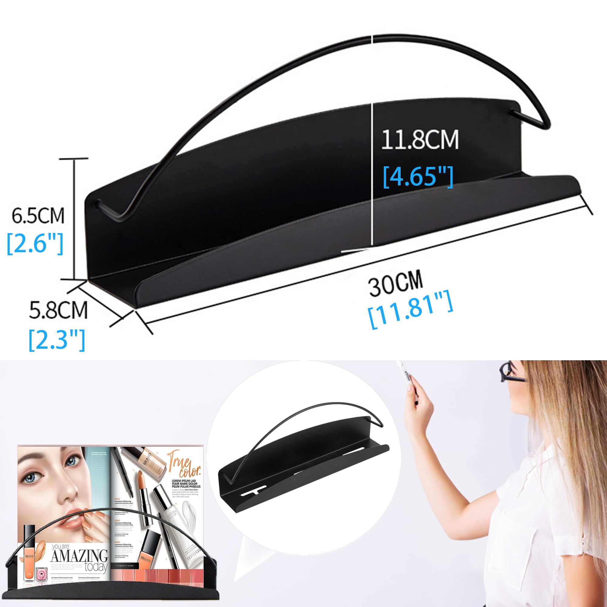 Buyyyit Magnetic Book Shelf, Magazine File Holder, Magnetic Shelf for Refrigerator Home Kitchen Office Storage Organizer Book Rack Whiteboard Classroom File Cabinets Display Bookshelf (Black)