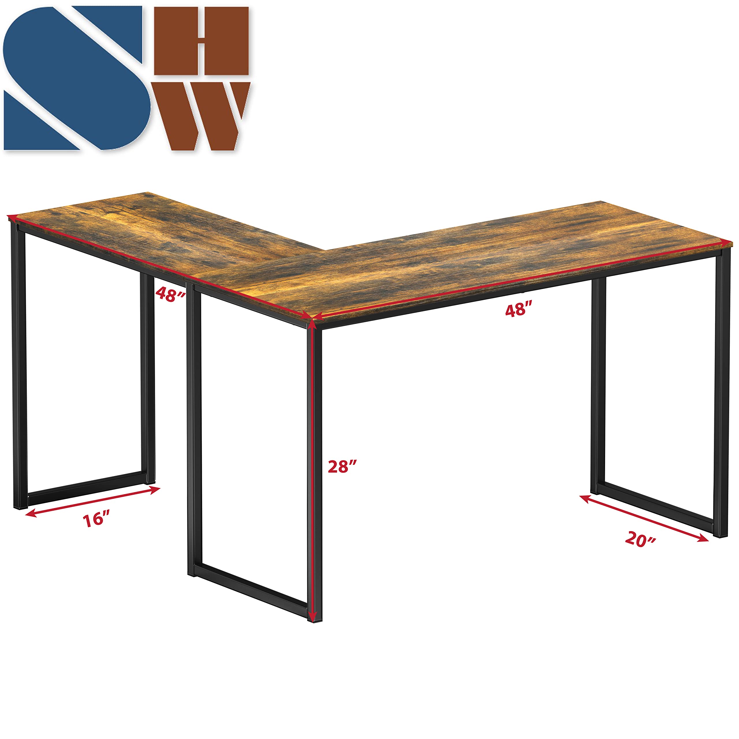 SHW 48-Inch Mission L-Shaped Home Computer Desk, Rustic Brown