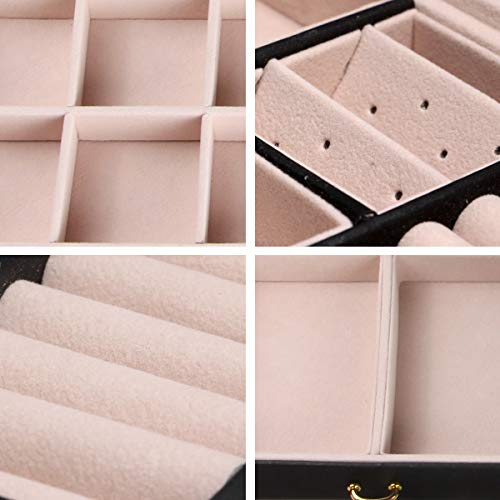 Jewelry Box 3-Layer Display Jewelry Box & Organizers with Lock and Mirror Portable Travel Jewelry Boxes for Women (Black)