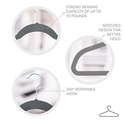 Simplify Extra Wide 21β Velvet Coat Hangers | 6 Pack | Slim Design | Heavy Duty | Holds 10 Pounds | Closet Organization | Shirt & Clothes | Grey