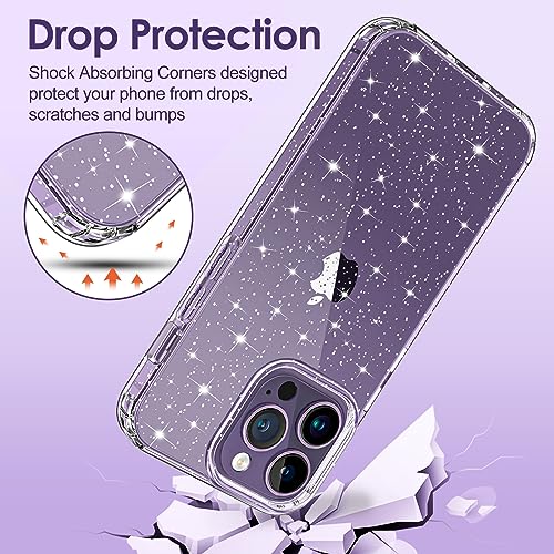 Hython Case for iPhone 14 Pro Case Glitter, Cute Sparkly Clear Glitter Shiny Bling Sparkle Cover, Anti-Scratch Soft TPU Thin Slim Fit Shockproof Protective Phone Cases for Women Girls, Clear Glitter