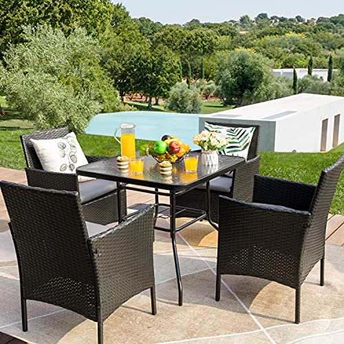 Flamaker Outdoor Furniture 5 Pieces Patio Furniture Set Patio Dining Set Patio Chairs and Table with Umbrella Hole (Grey)