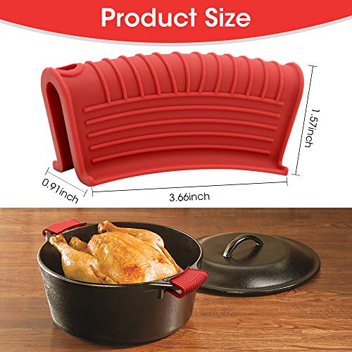 OMGREI Silicone Assist Hot Pan Handle Holder Hot Skillet Handle Covers Pot Holder Sleeve Cast Iron Skillets Nonslip Heat Resistant for Enameled Griddles Casserole Frying Pans Cookware(4PACK) (Red)