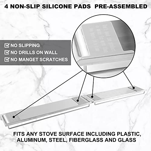 Flaovoth Shelf for Stove Top, 30’’ Shelf for Kitchen Stove Stainless Steel Over the Stove Spice Rack with Rail to Prevent Falling, Non Magnetic