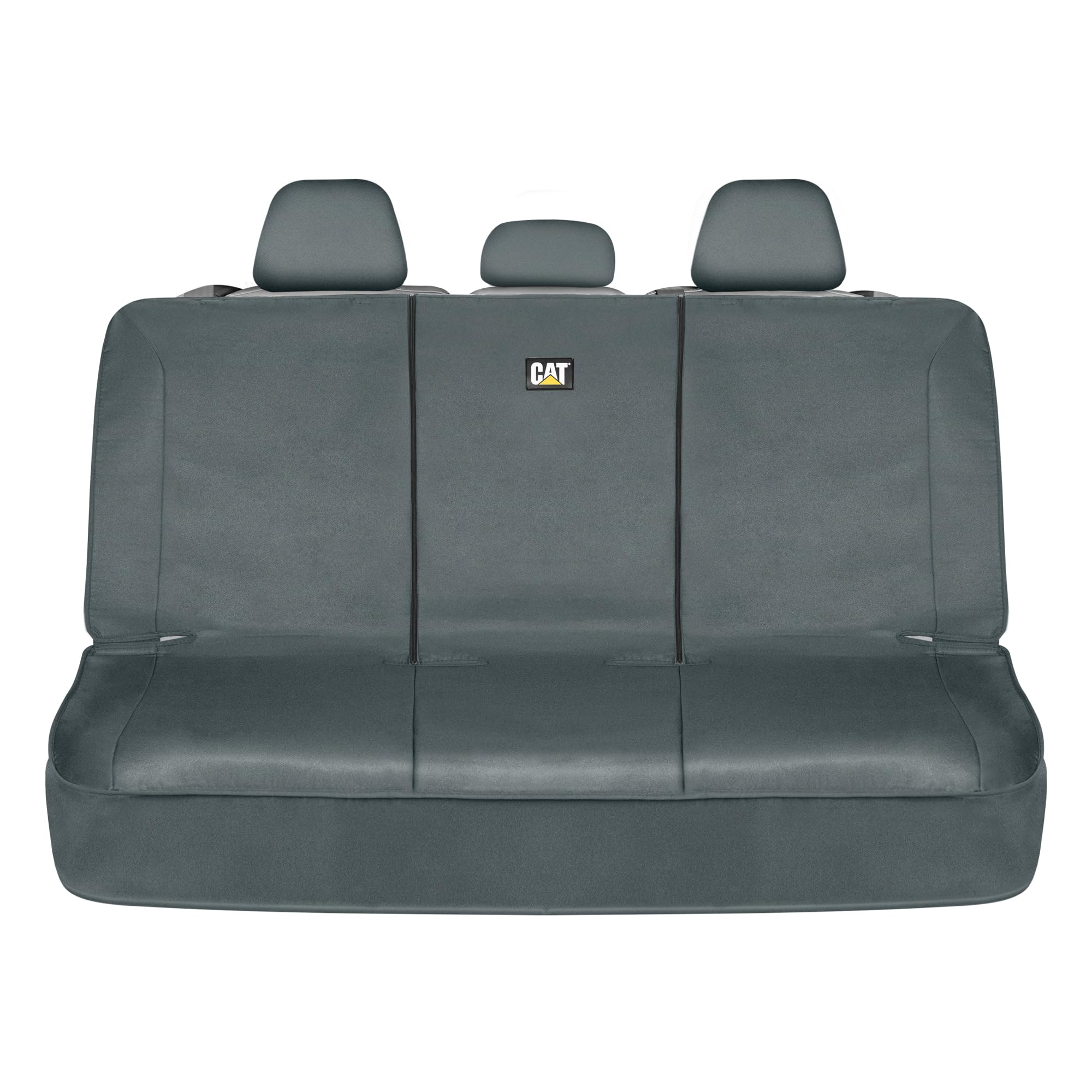 CAT® Flexfit™ Back Seat Cover for Cars Trucks SUV, Zipper Split Rear Bench Protector with Durable Canvas Material, Interior Cover in Gray
