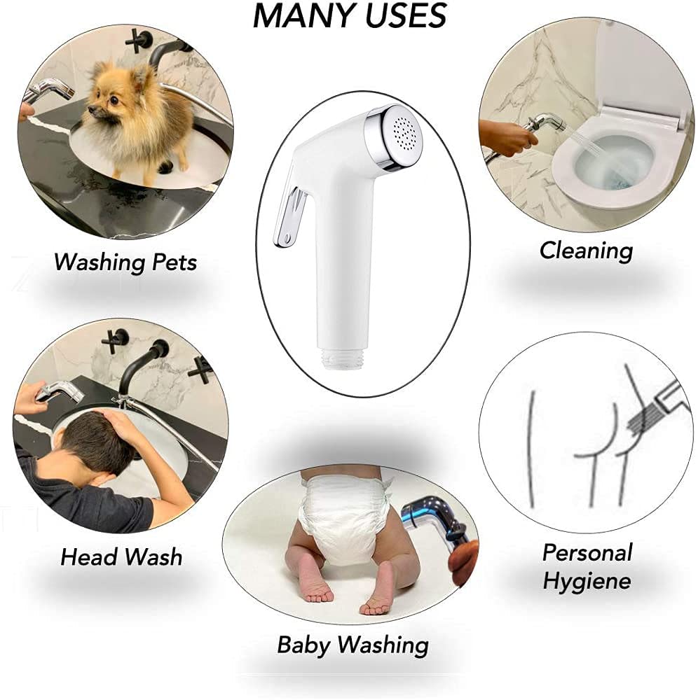 LikeHome Bidet Sprayer for Toilet Cloth Diaper Sprayer Shattaf Handheld Bidet Rinse Spray Head Hand Bidet Toilet Attachment Sprayer White（Without T-Adapter）