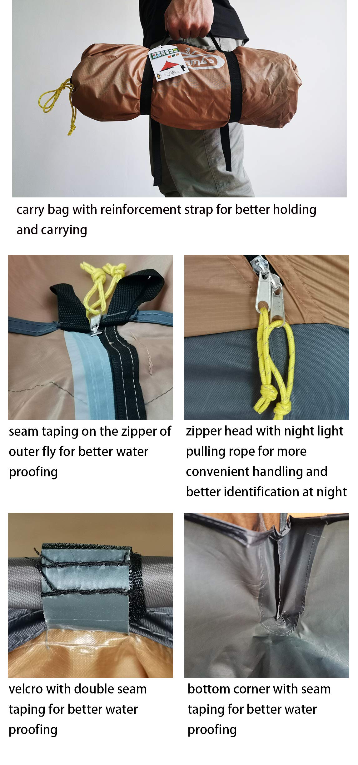 camppal 1 Person Tent Backpacking Camping Hiking Mountain Hunting Tent Lightweight and Waterproof for 4 Season Extreme Space Saving Single Bracket (Khaki-with skirt)