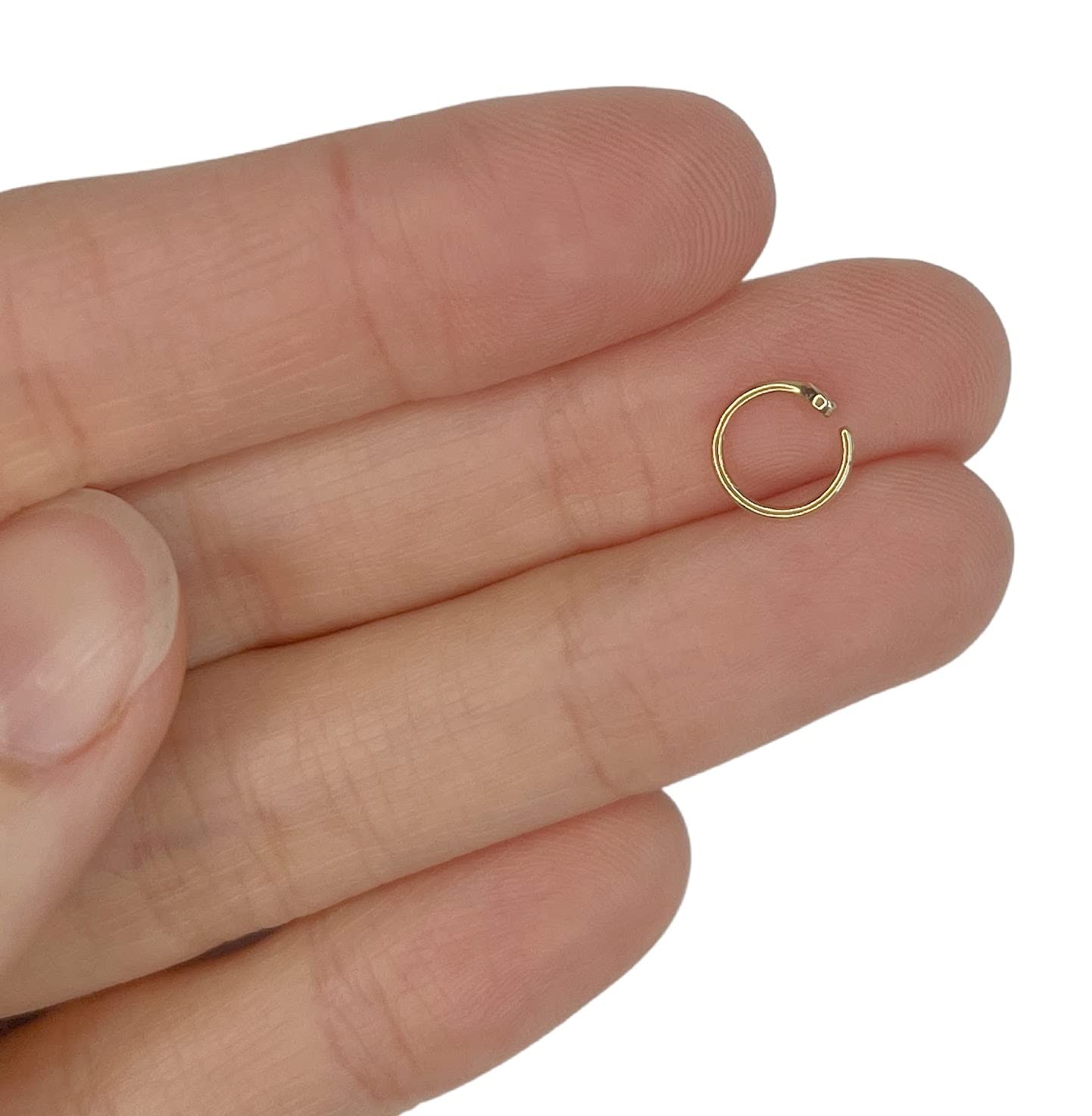 CZ Nose Ring 20 gauge 8 mm 5/16 inch with 2 mm Round CZ, Simulated Diamond Nose Hoop, Bezel Set Cubic Zirconia Nose Jewelry (14k Solid Gold)