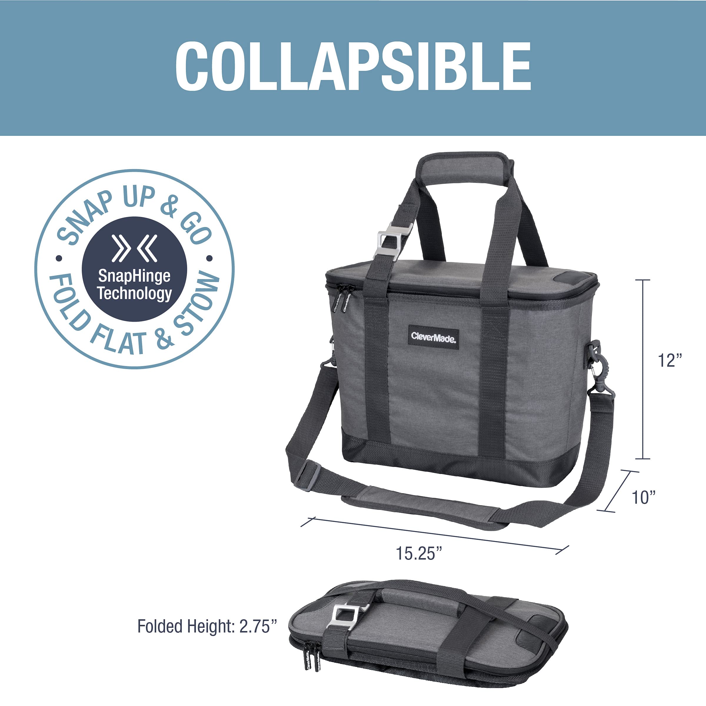 CleverMade Collapsible Cooler Bag with Shoulder Strap: Insulated Leakproof 30 Can Portable Soft Beverage Tote & Fit & Fresh XL Cool Coolers Freezer Slim Ice Pack for Lunch Box, Set of 4, Large, Blue