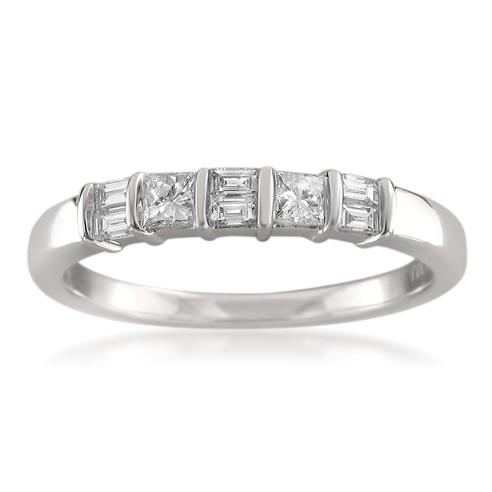 Beyond Brilliance 3/8 Carat Diamond, Channel-Set 14K White Gold Baguette & Princess Cut Diamond Bridal Wedding Band Ring (I-J, I1-I2) Size-5.5
