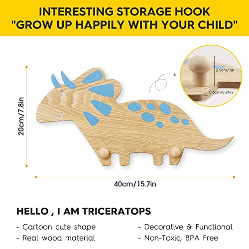 Jfbav Decorative Wood Wall Hooks - Cute Animal Dinosaur Wall Hooks for Hats, Clothes, Keys, Handkerchiefs, Jackets and More