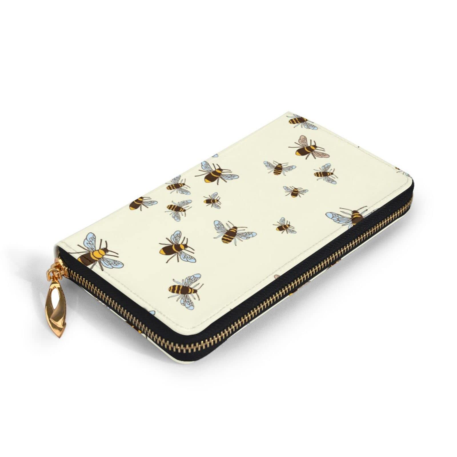 ZHRYMIFE Honey Bee Women Zip Around Leather Wallet Phone Clutch Travel Credit Card Holder Purse,Black,One Size