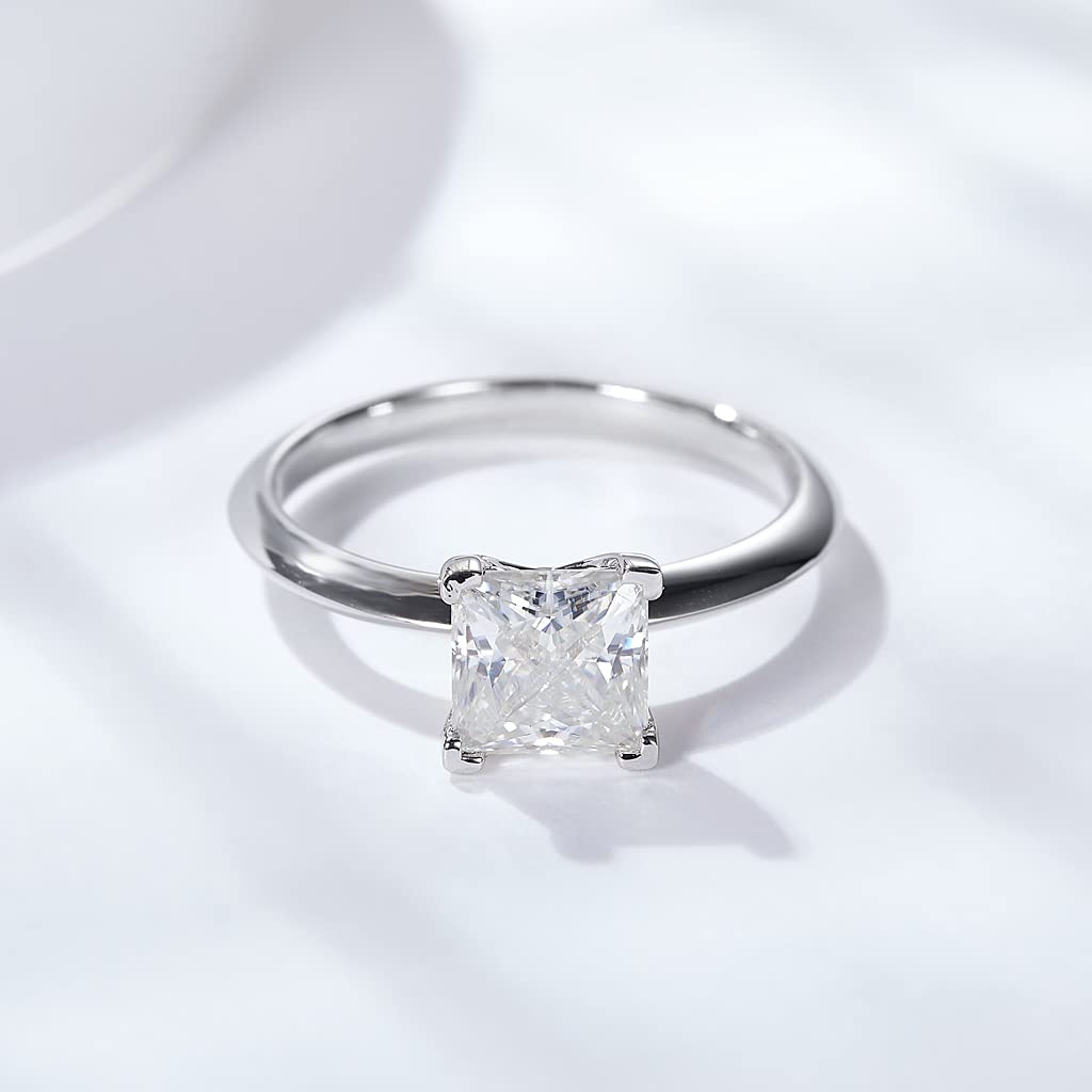 Cross Rainbow® Womens Moissanite Princess Cut Rings Classic 4-Prong setting S925 Ring Gifts for Engagement Wedding, 6 * 6MM-1.2CT VVS1 DEF (5.5)