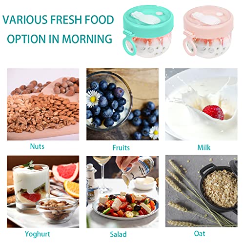 Gelecek Overnight Oats Container with Lids and Spoon, 2 Pcs Portable Plastic Overnight Oats Jars Yogurt Jars,20 oz Large Capacity Leak-Proof Dessert Cups Salad Storage Container, Pink