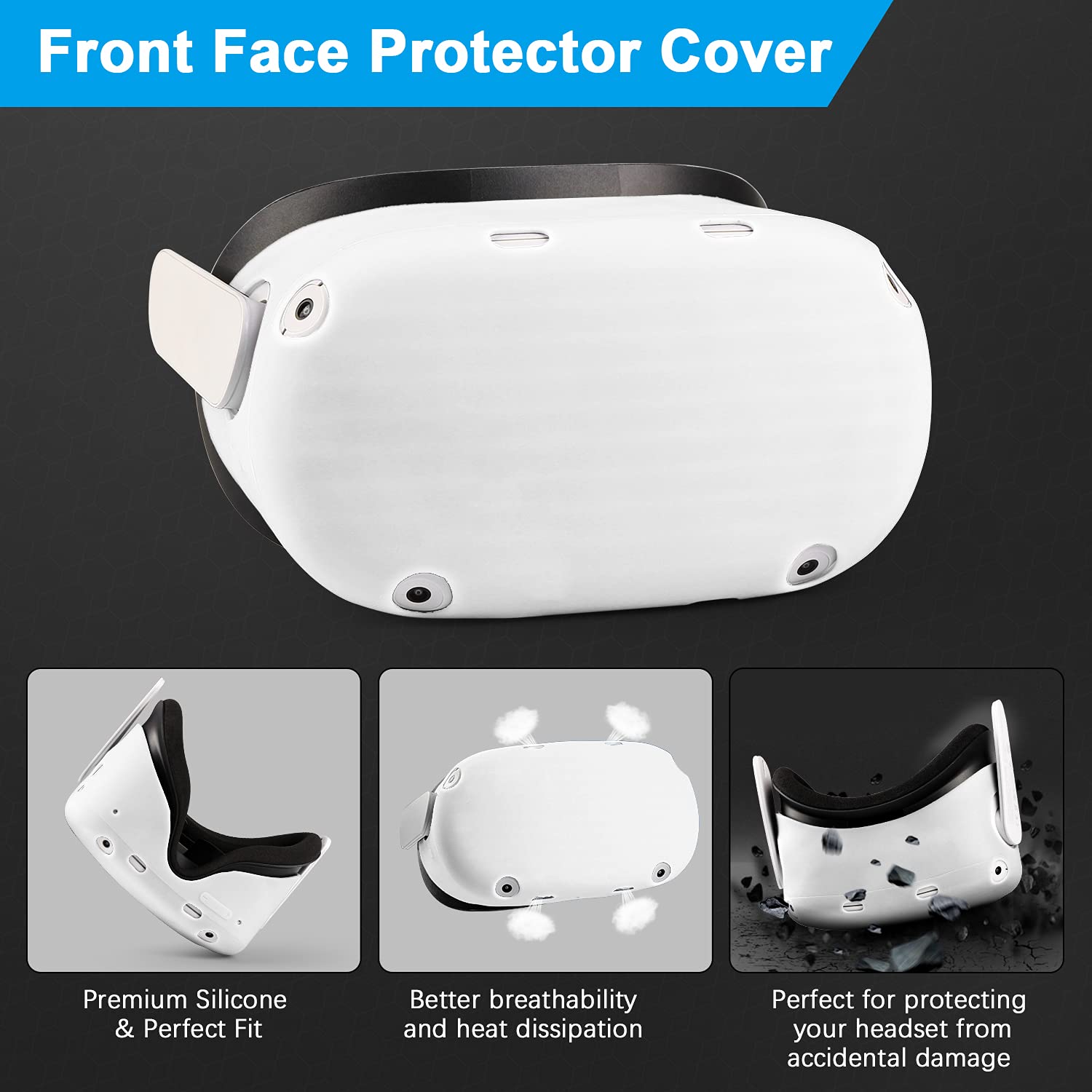 Colohas VR Cover Oculus Quest 2 Accessories, with Front Head Cover, Lens Protactor Cover, Anti-Throw Controller Grip Cover, Silicone Face Cover Sweat Guard Anti-Leakage Cushion Pad(White)