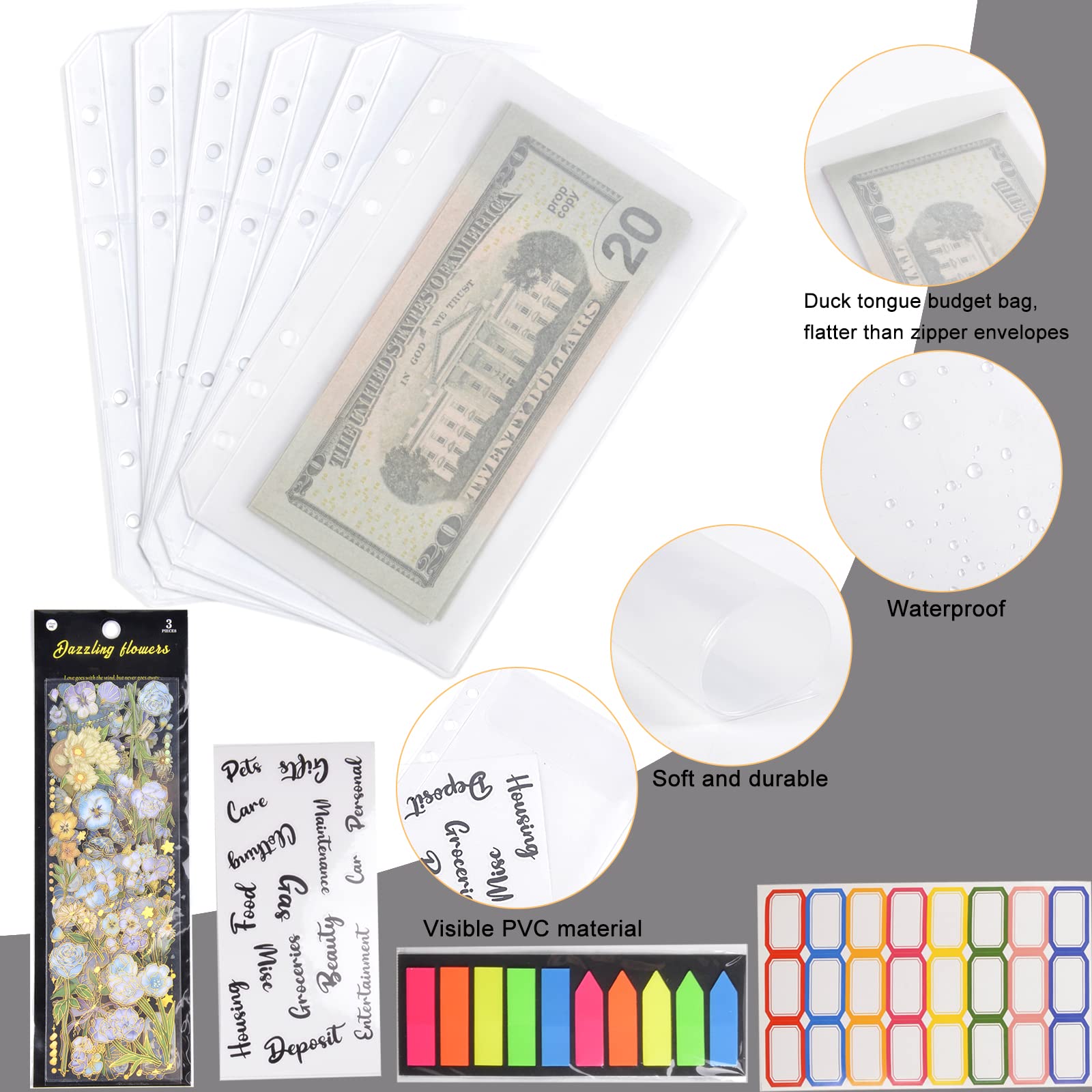 ChezMax Budget Binder,Envelope Tracker Set for Saving Money, A6 Size Cash Expense Envelopes with 1 DIY Sticker, 12 PCS Monthly Budgeting Planner & Money Organizer Pockets,1 3 Pockets Card Sheet
