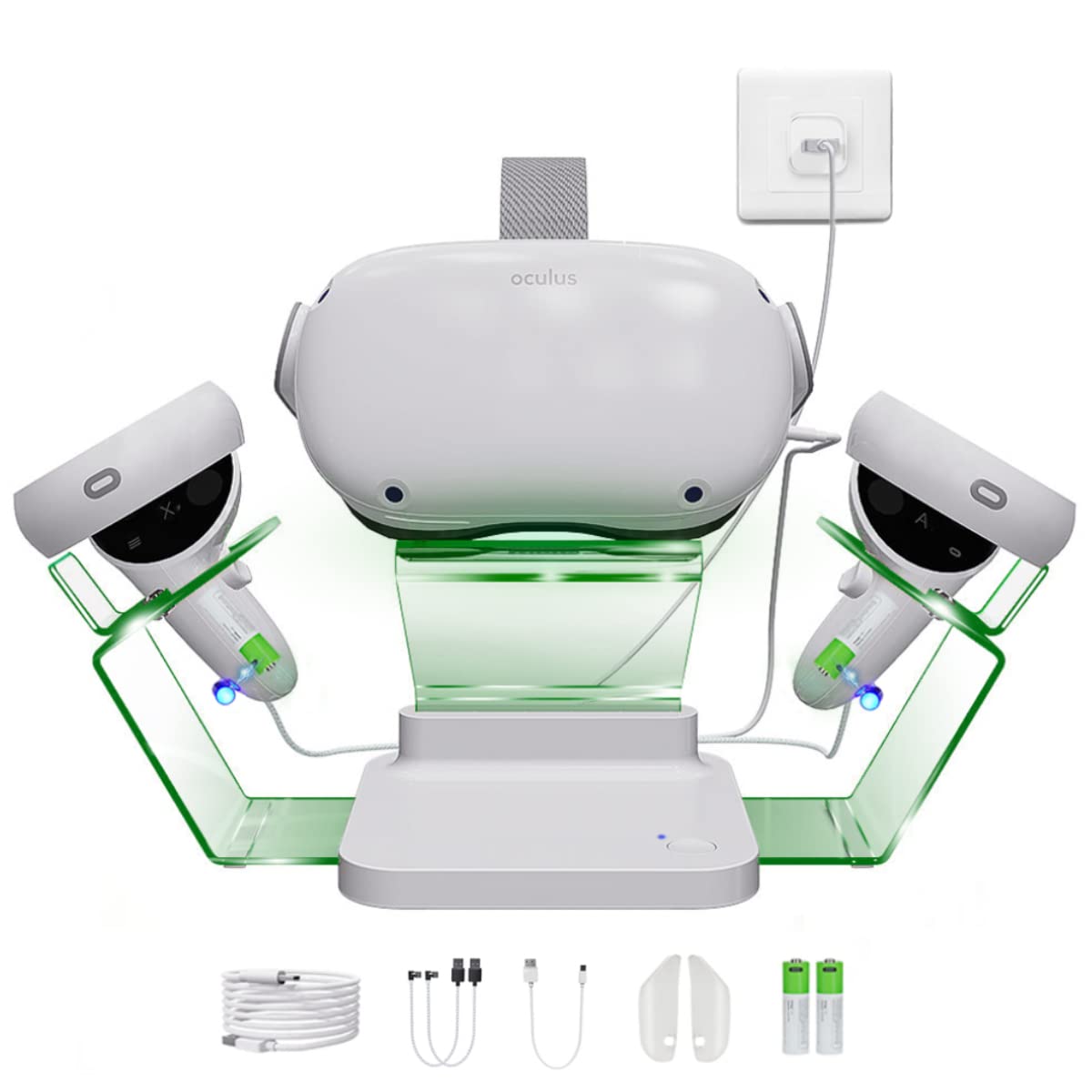 Charging Dock for Oculus Quest 2 with LED Light, arVin Oculus Quest 2 Accessories with 2 Rechargeable Battery Pack for Meta Quest 2, VR Headset RGB Display Holder Stand & Magnetic Controller Mount