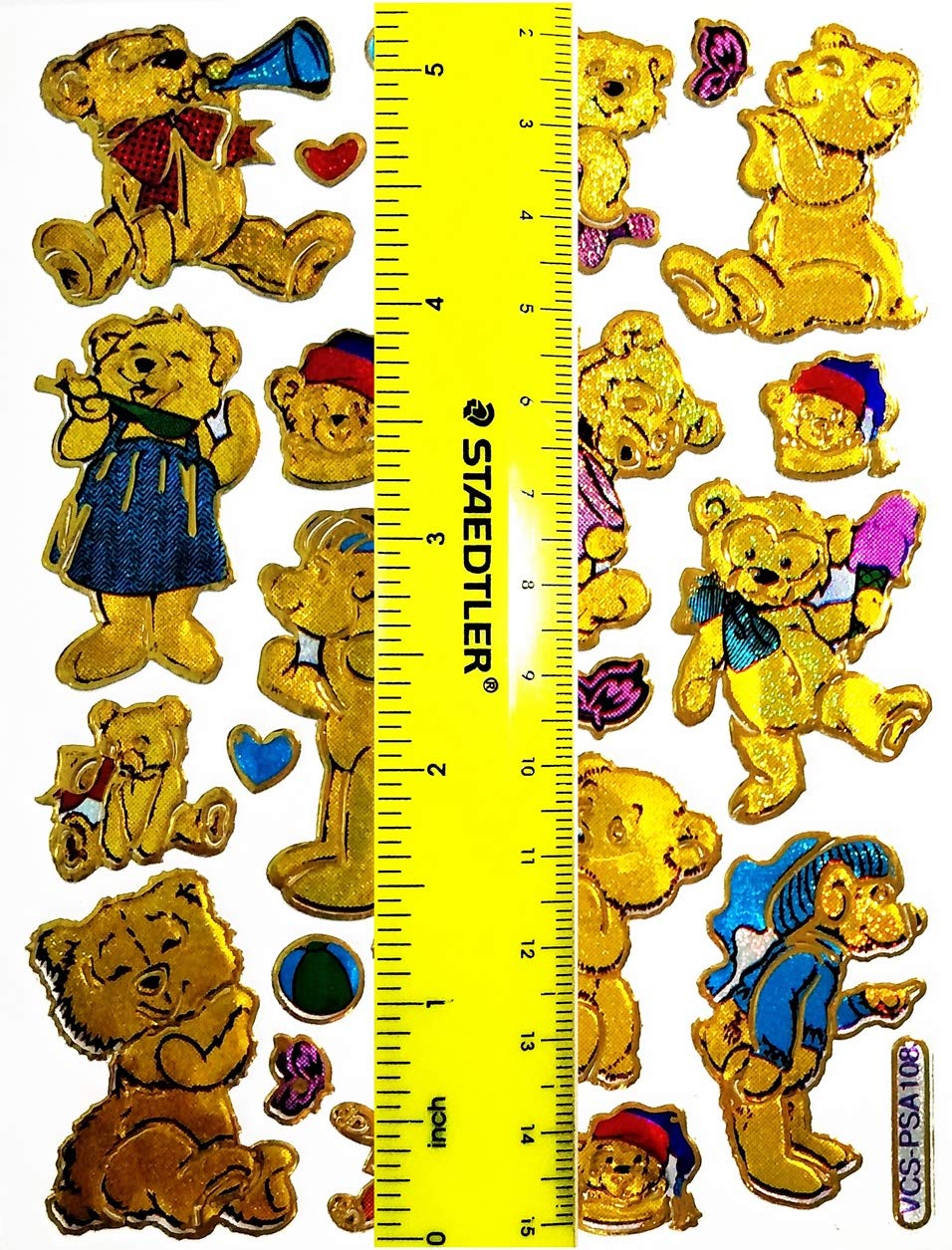 PARITA Stickers Glitter Cute Teddy Bear Gold Cartoon Stickers Craft Scrapbooking Book Album Card Diary Create Imagination Art Decal Waterproof for Kids (Pack 6 Sheets.) (13)