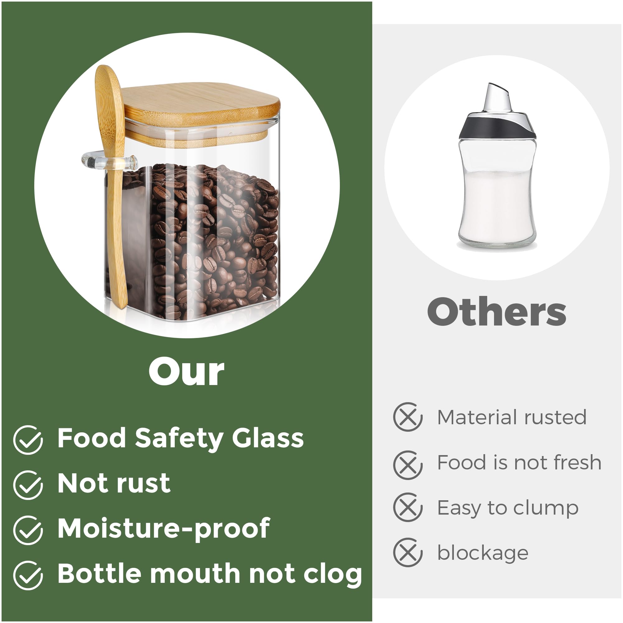 holoith Glass Jars with Bamboo Lids and Spoons, 16 oz Glass Storage Containers with Lids for Dry Food Storage Sugar, Coffee, Nuts, Cookie, Candy, Tea, Airtight Kitchen Canisters Spice Jars