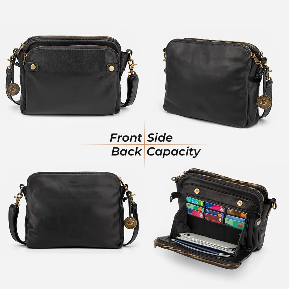 Crossbody Leather Shoulder Bags and Clutches, 2023 New Three-Layer Leather Adjustable Strap Clutch Bags for Women (Blue)
