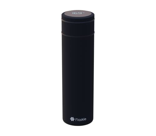 Flaskie Smart Flask (2nd Generation) | 17 Oz | BPA-Free Stainless Steel | Reusable Water Bottle | Replaceable Battery | Double Walled Vacuum Insulated | Keeps Hot for 15 Hrs, Cold for 24 Hrs (Black)