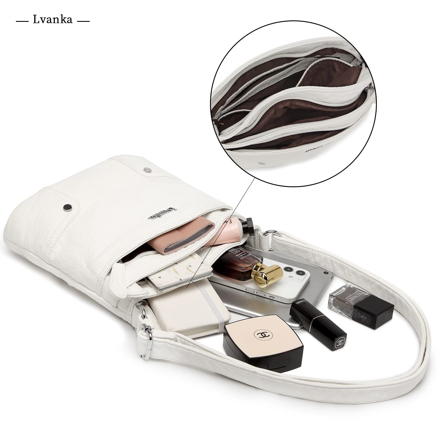 Crossbody Purses for Women Double Zipper Pockets Soft Vegan Leather Shoulder Bag with Adjustable Strap
