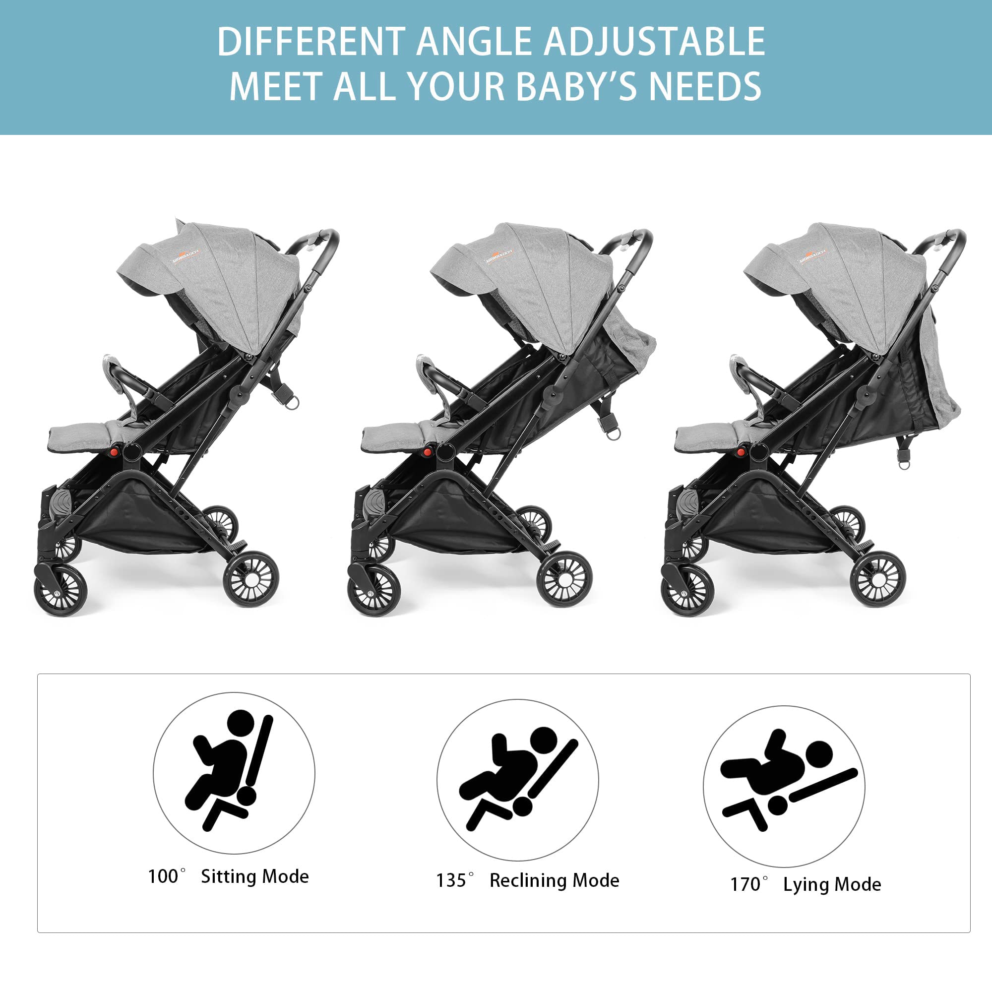 COLOR TREE Lightweight Baby Stroller Foldable Compact Travel Strollers for Airplane with One-Hand Fold Pushchair Adjustable Canopy and Backrest for Toddler & Infant