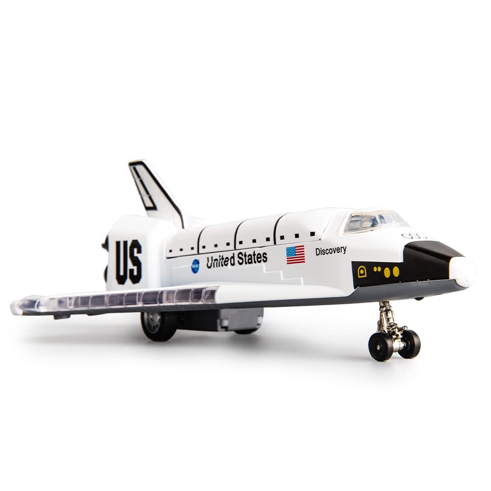 TGRCM-CZ 8'' Space Shuttle,US Discovery Airplane Toys, Alloy Pull Back Aircraft Model with Base LED Light and Sound, Display Plane for Boys Girls Adults Outdoor Games and Decoration, White