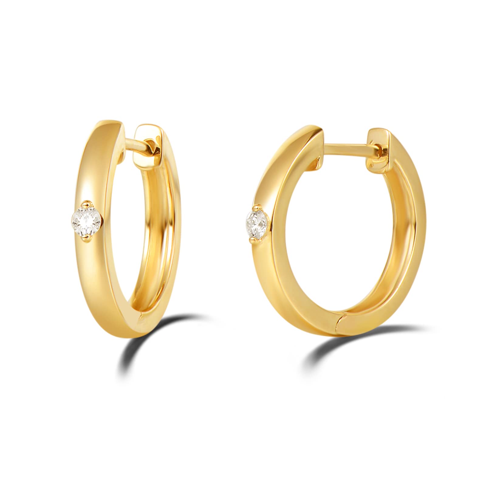 Carleen 14k Solid Real Gold 0.10cttw Diamond Small Tiny Mini Huggie Cartilage Hoop Earrings Women, 14mm (White Gold)