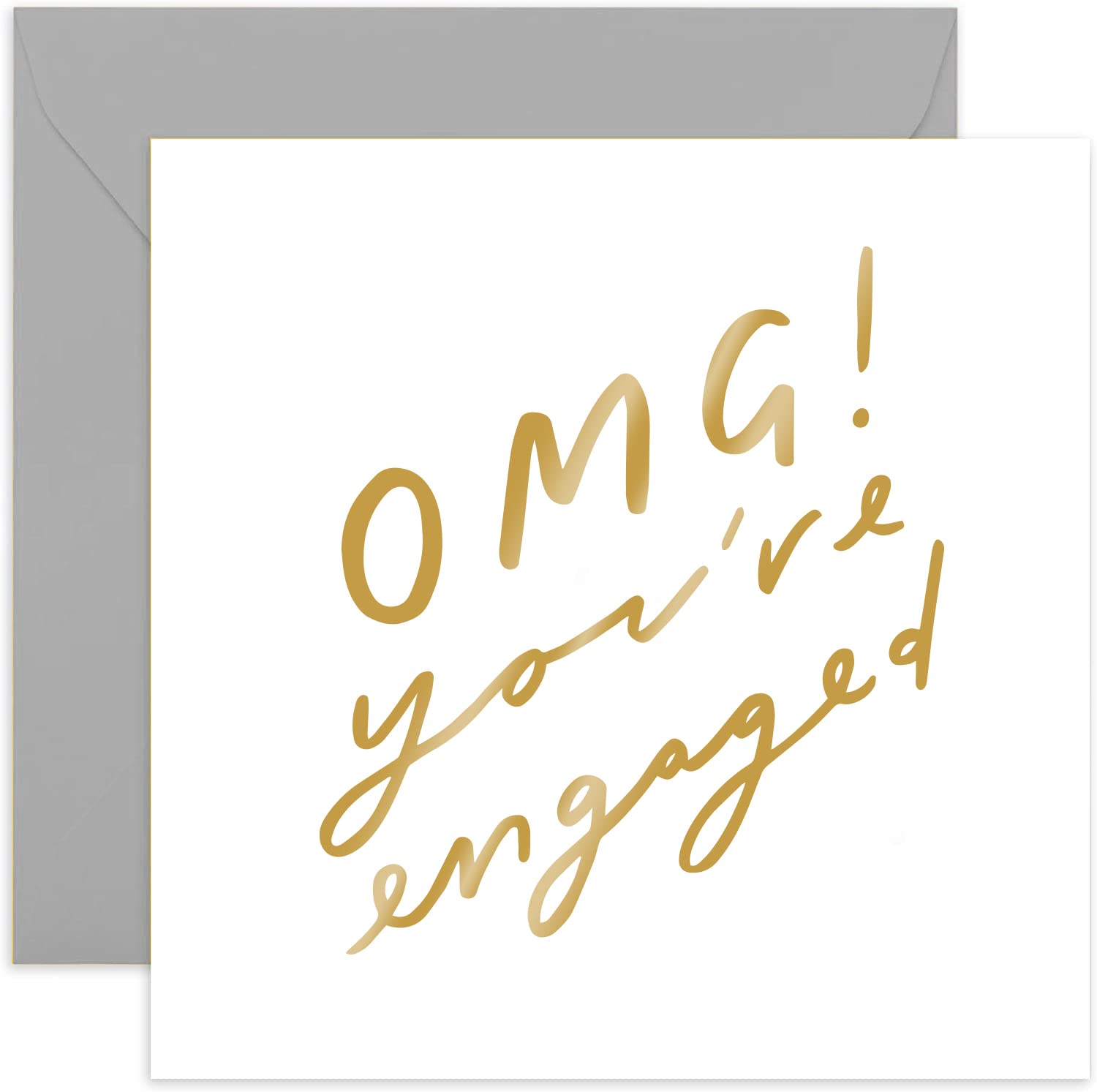 Old English Co. OMG Engaged Card - Cute and Fun Gold Foil Greeting For Her and Him | Engagement Card for Happy Couple, Bride and Groom, Mr and Mrs | Blank Inside & Envelope Included