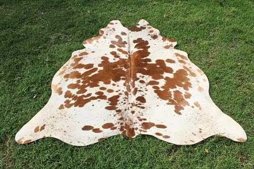 DECIMAL Cowhides 100% Genuine Cowhide Rug-Modern Style Skin Print Floor Carpet for Living Room,Bedroom,Kitchen-Washable Decor Mat,Home Decorations (Brown & White, 5X4 FT)
