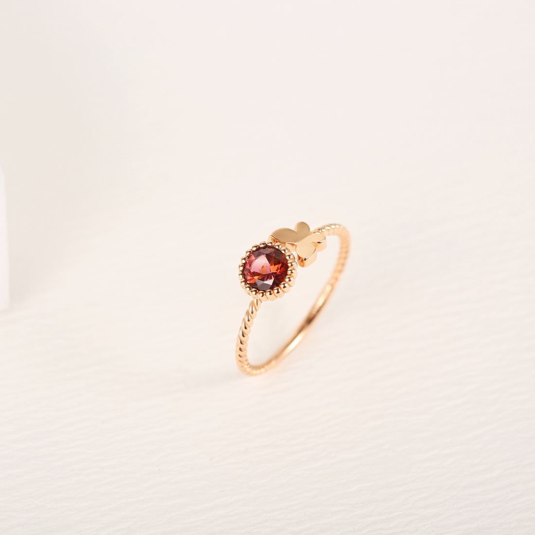 Carleen 18K Solid Rose Gold Round Pink Tourmaline Ring Dainty Fine Jewelry Butterfly Rings for Women (7)