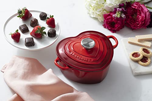 Le Creuset Signature Enameled Cast Iron Figural Heart Cocotte, 2 Quart, Cerise with Stainless Steel Knob