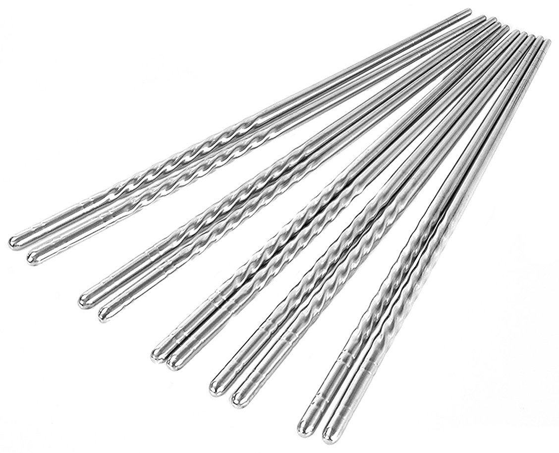 Happy Sales HSCSS4, 10 Pc Chopstick Stainless Steel Chopsticks 5 Pairs spiral
