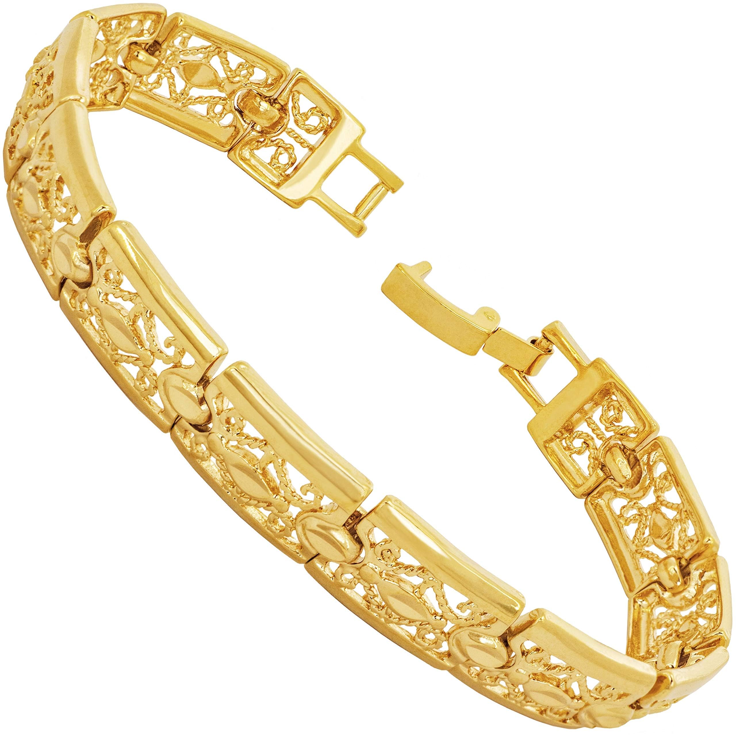 LIFETIME JEWELRY Filigree Bracelet for Women and Men 24k Real Gold Plated Charm (Gold, 8)