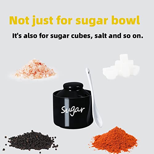 ONTUBE Ceramic Sugar Bowl with Lid and Spoon,Porcelain Sugar Pot,8oz (Black)