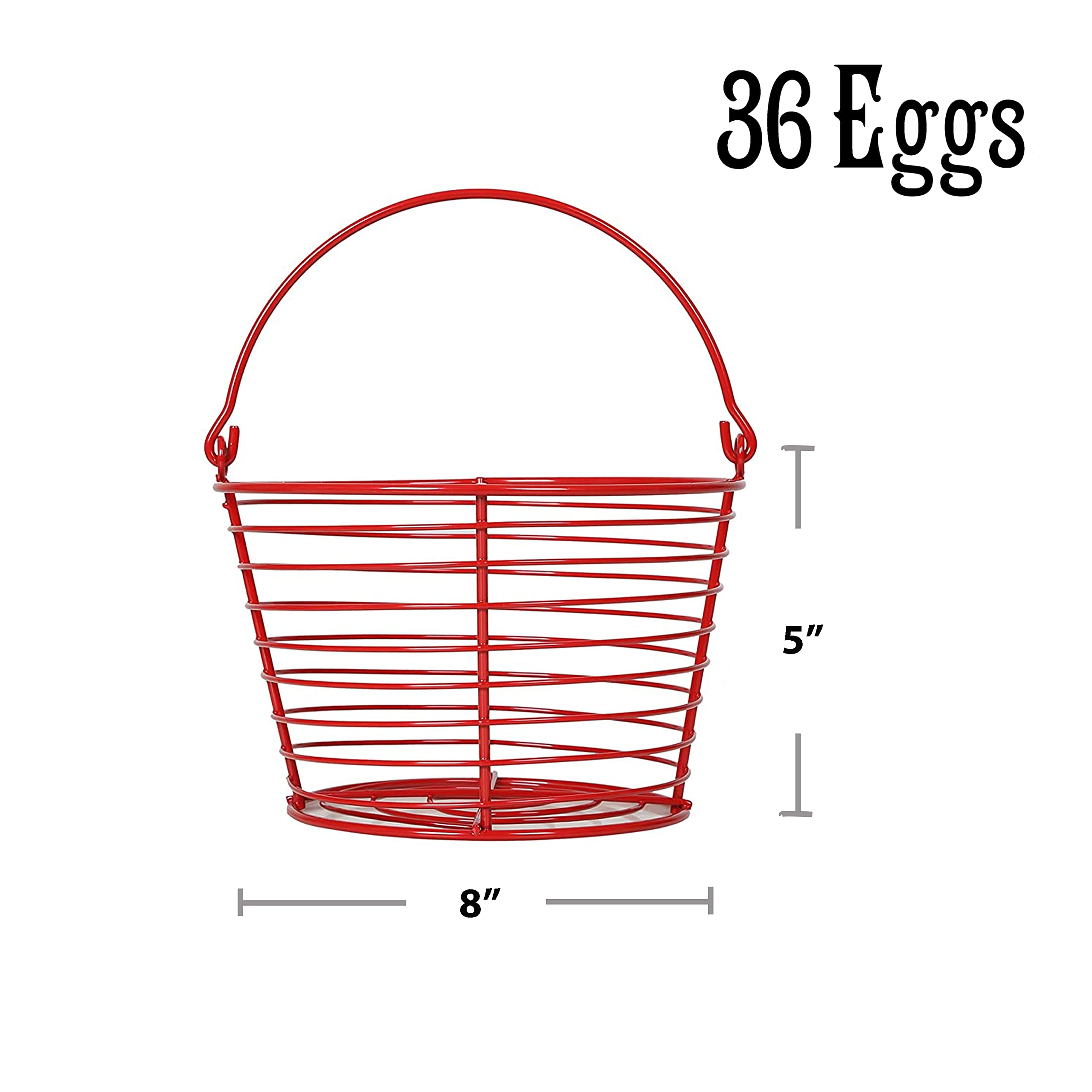 CONCORD 8" Egg Basket For Storage Collecting and Transporting Chicken and Duck Eggs. Farm Grade Wire Baskets. 2 Pack (Red)