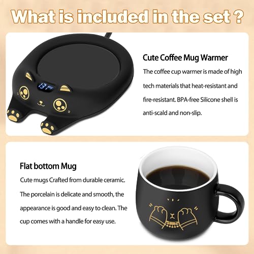 PUSEE Mug Warmer with Mug, Cute Coffee Warmer for Desk Coffee Cup Warmer Auto Shut Off, Electric Candle Warmer with 3 Temp Settings,Coffee Warmer with Cup Set Coffee Gifts Birthday Gift Office Gifts